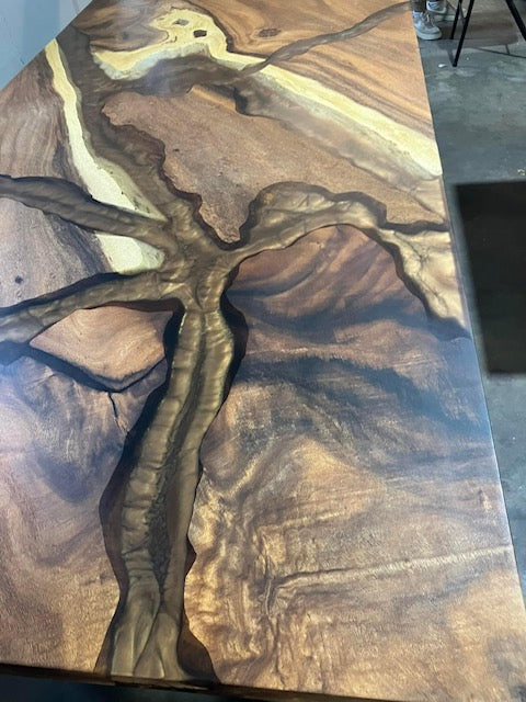 Monkey Pod and Neutral Wood Epoxy Table – Amazing Shelves Mantels and More